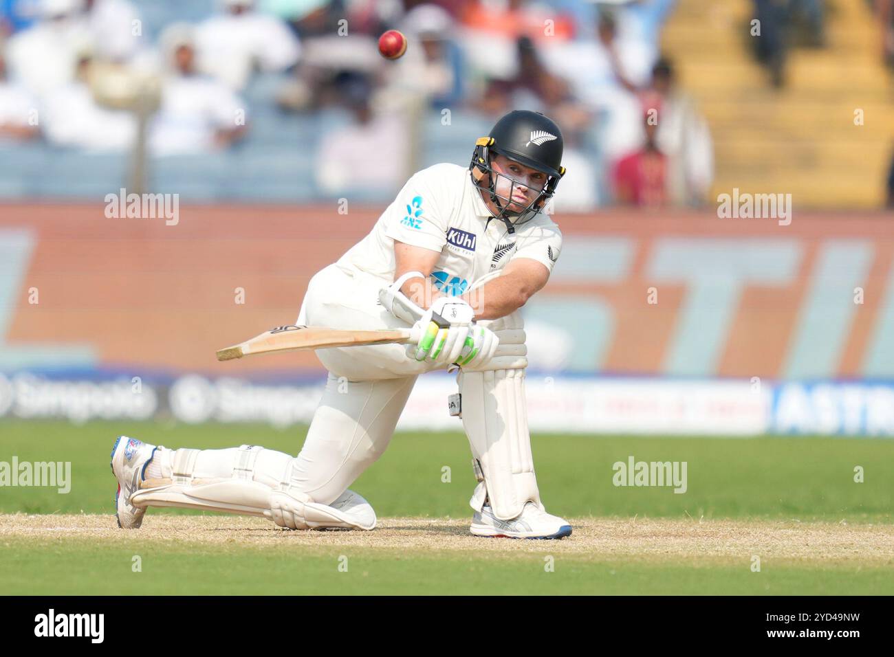 New Zealand's captain Tom Latham plays a shot during the day two of the ...