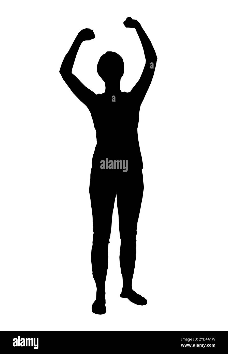 Realistic silhouette of woman enjoying with hands up. Vector ...