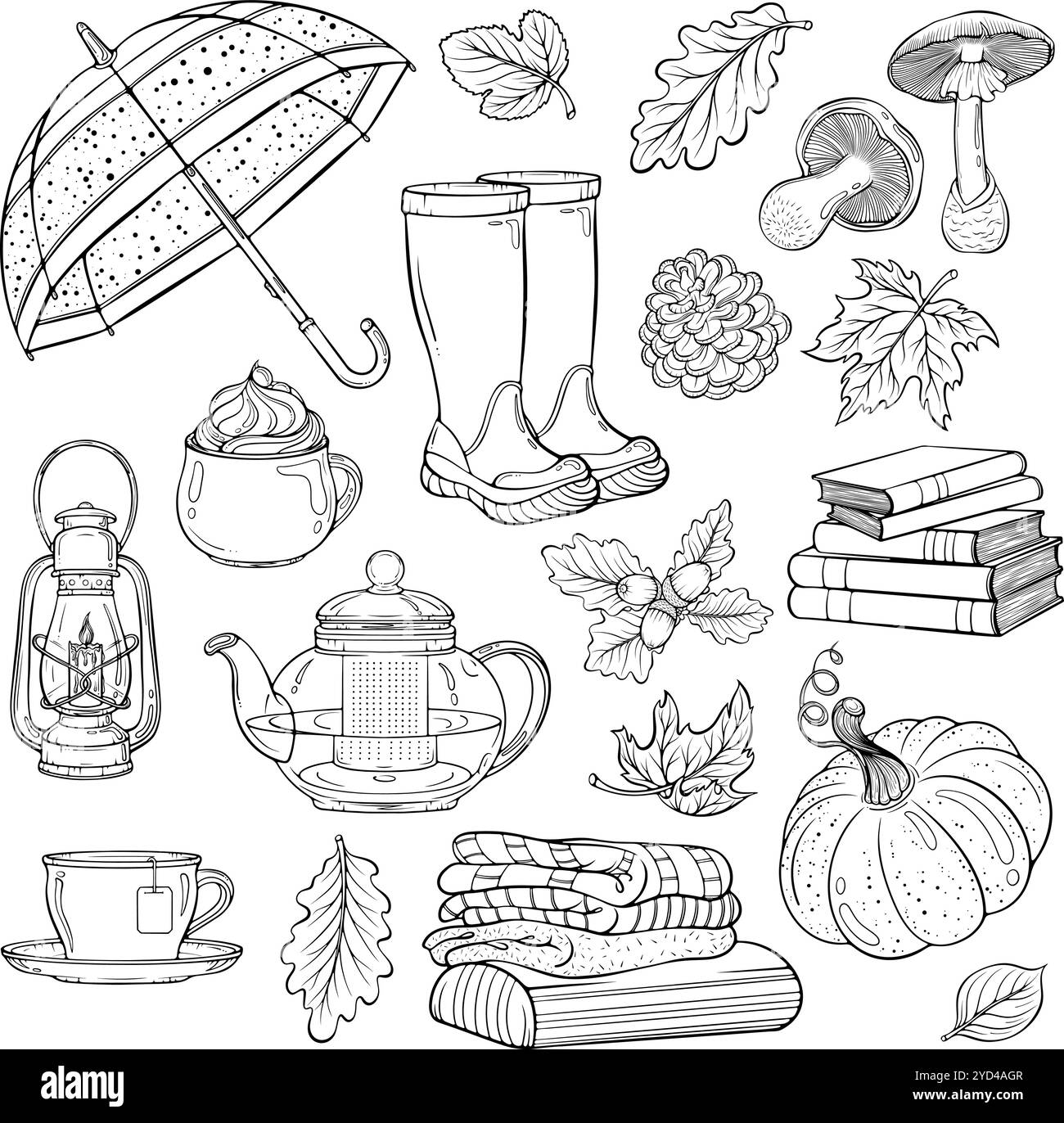 Set of autumn elements line art Stock Vector Image & Art - Alamy