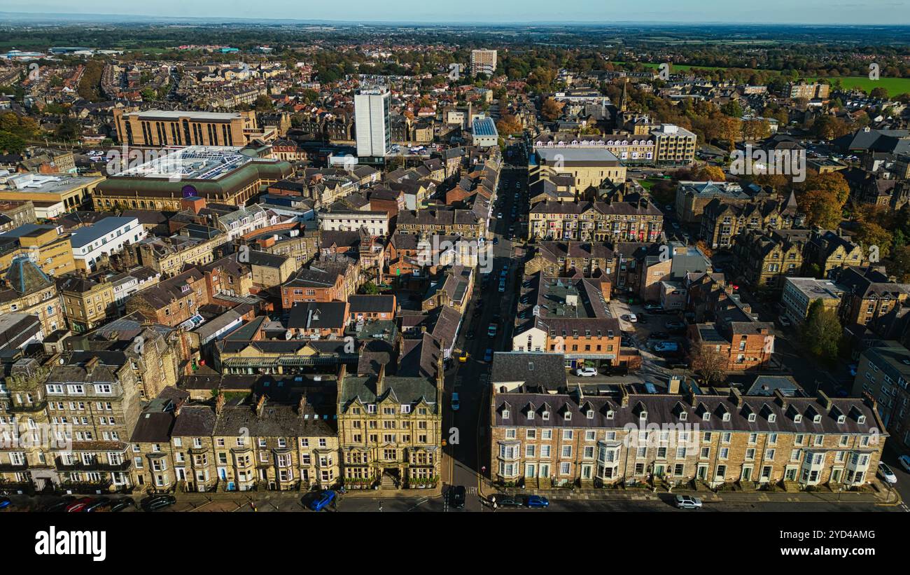 Aerial View of a Bustling Town with Historic and Modern Architecture ...