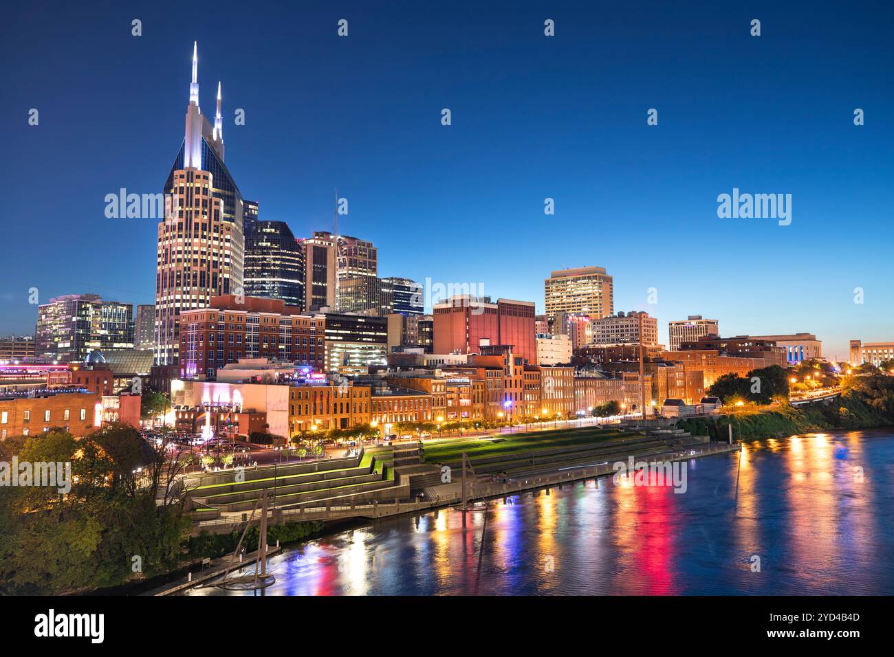 Nashville Tennessee City Skyline at Night Over Cumberland River Stock ...
