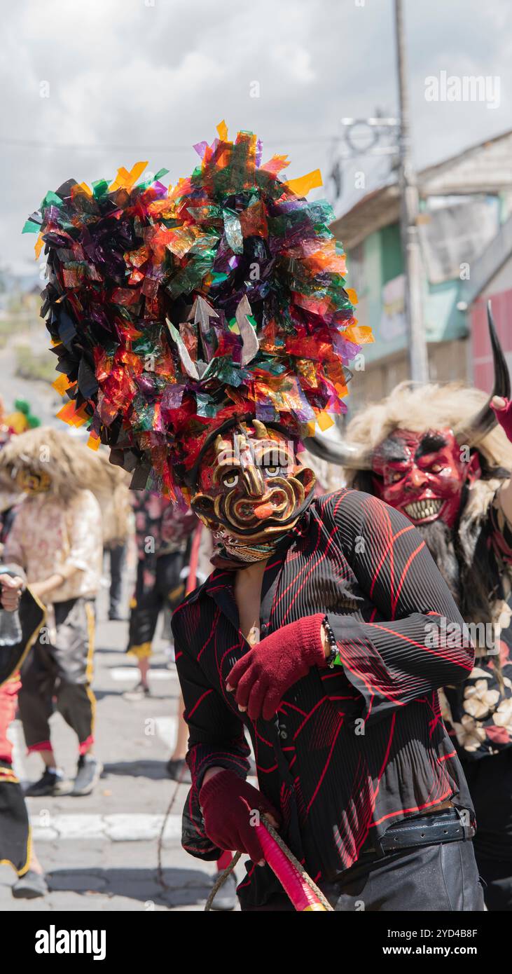 Men dressed as a red devil parading in the Diablada Pillarena Stock ...