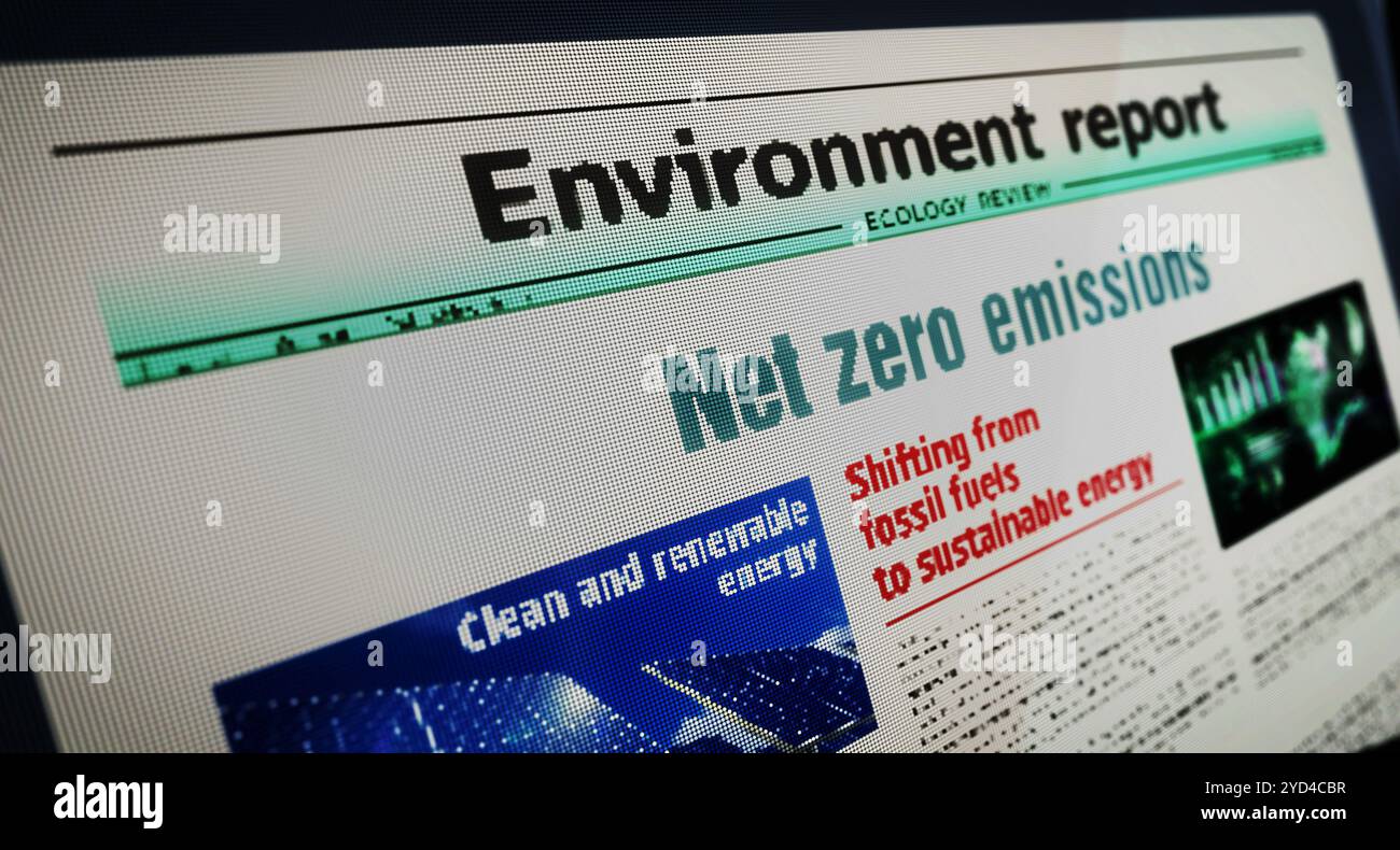 Net zero emissions green energy and decarbonize daily newspaper reading ...