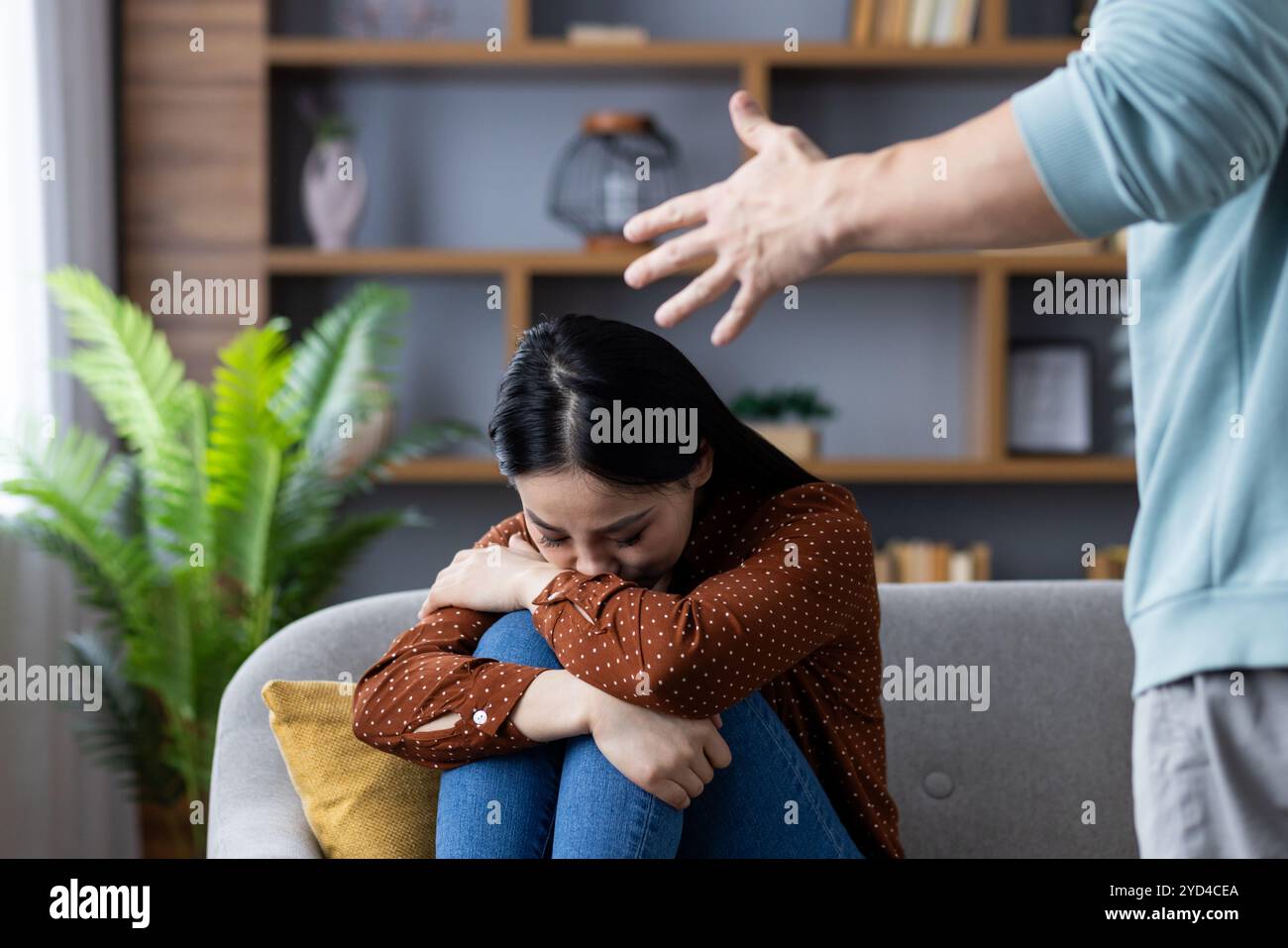 Emotional moment captured in asian couple's relationship showing ...