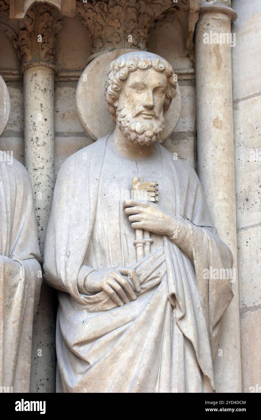 Saint Peter, Notre Dame Cathedral, Last Judgment Portal, Paris Stock ...