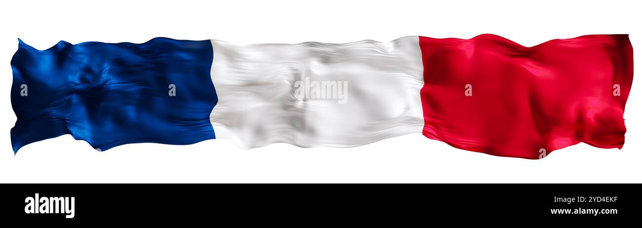 Stylized flag of France waving in the wind, isolated on white ...