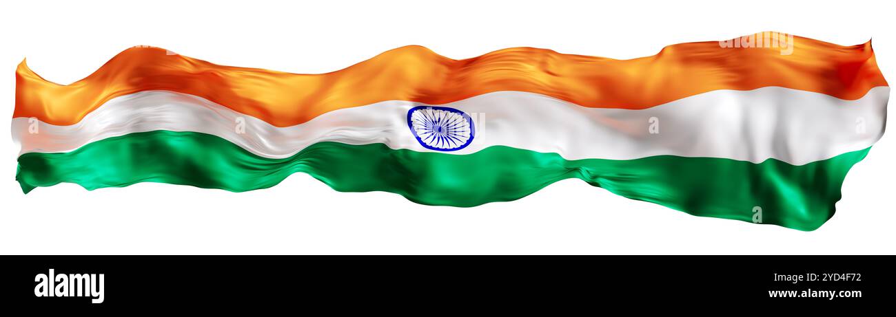 Stylized flag of India waving in the wind, isolated on white background ...