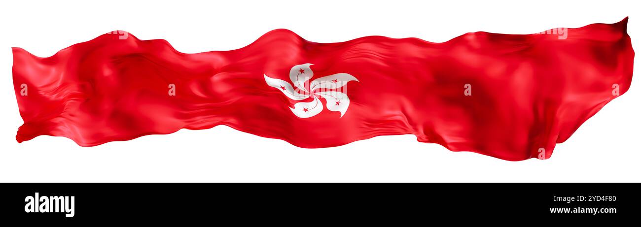 Stylized flag of Hong Kong waving in the wind, isolated on white ...