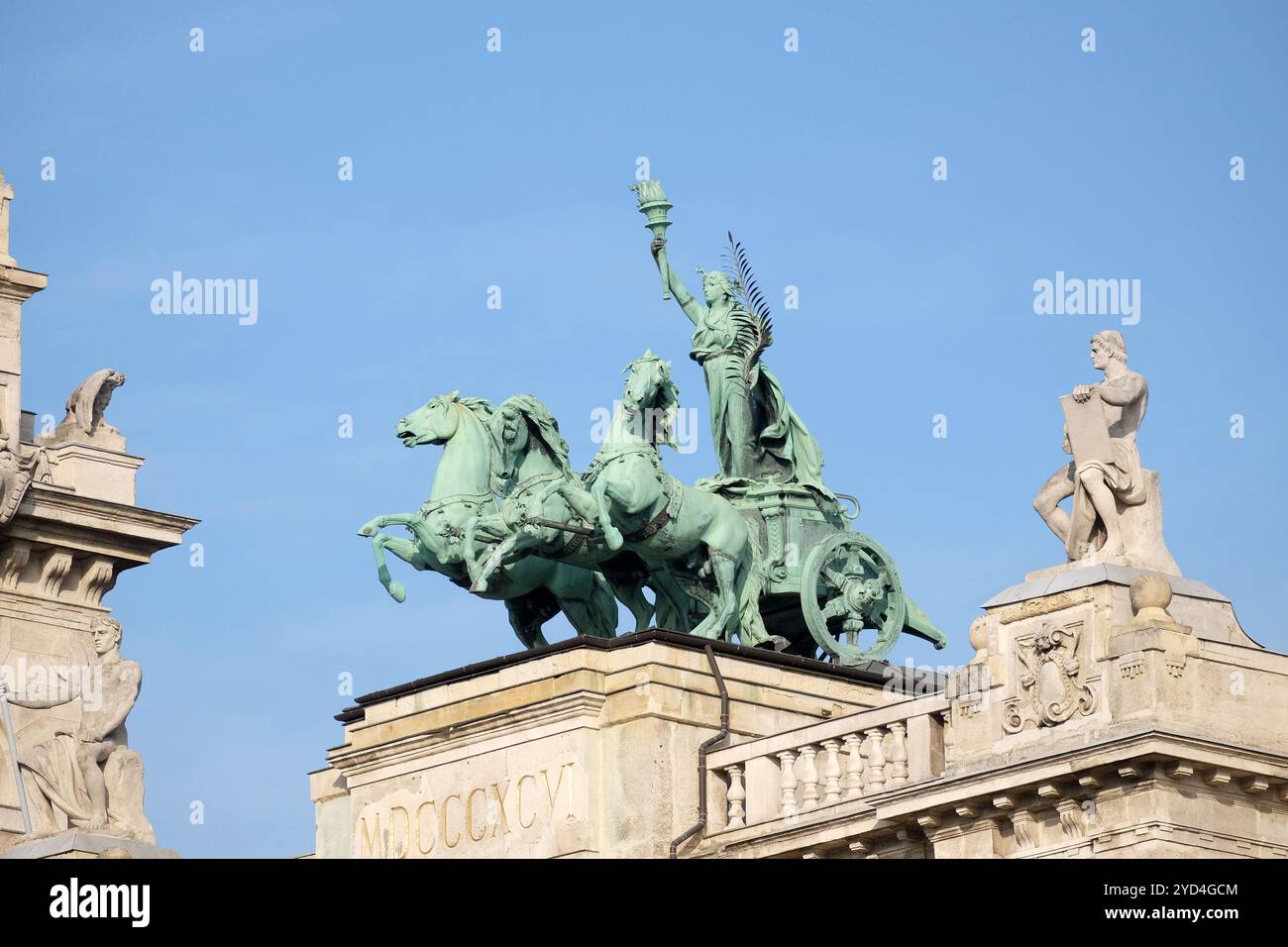 Statues on the roof of the Ethnographic Museum in Budapest, Hungary ...