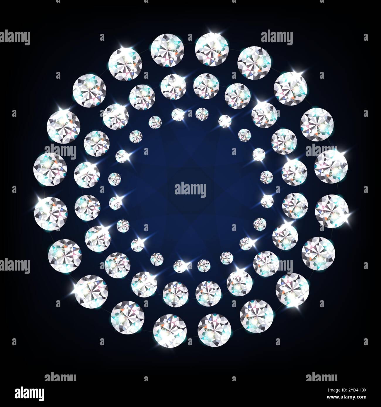 Round frame of precious stones diamonds. On dark neon background ...