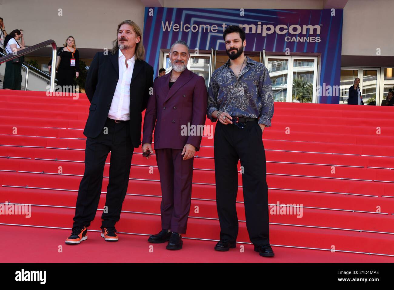 Cannes, France. 21st Oct, 2024. Luka Peros, Selim Bayraktar, and Serkan ...