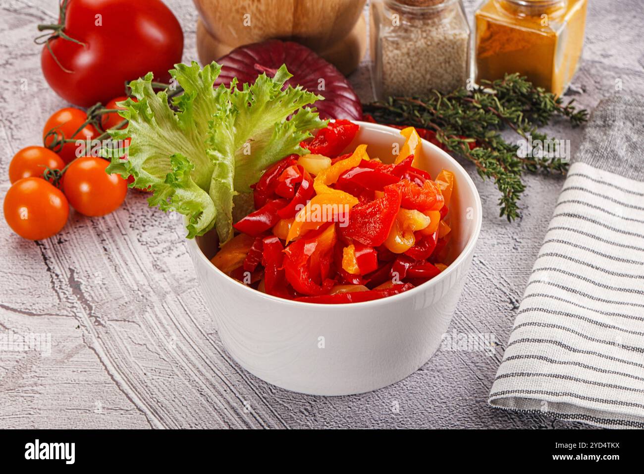 Diced raw ripe bell red and yellow pepper Stock Photo - Alamy