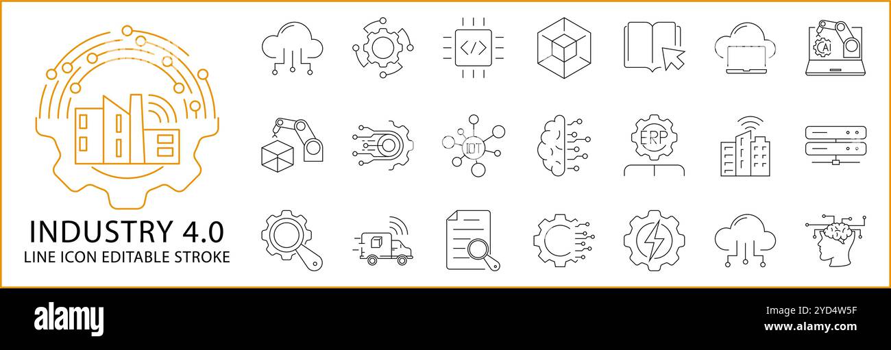 Industry 4.0 icon Set in line Style. Industry 4.0 icons. Vector ...