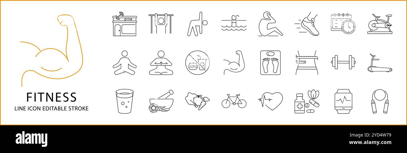 Fitness Icon Set in line Style. Fitness Icons. Vector Illustration ...