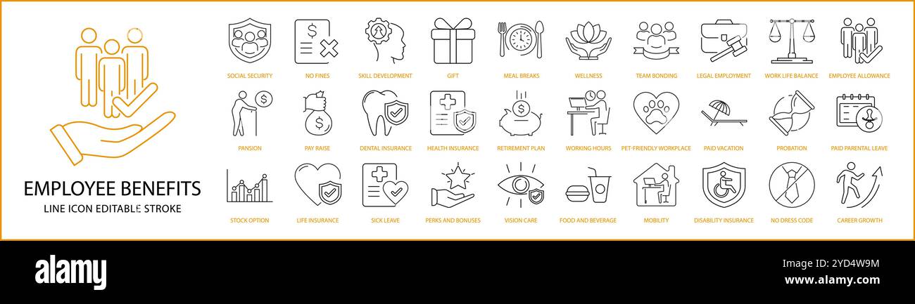Employee Benefits icon Set in line Style. Employee Benefit Icons ...