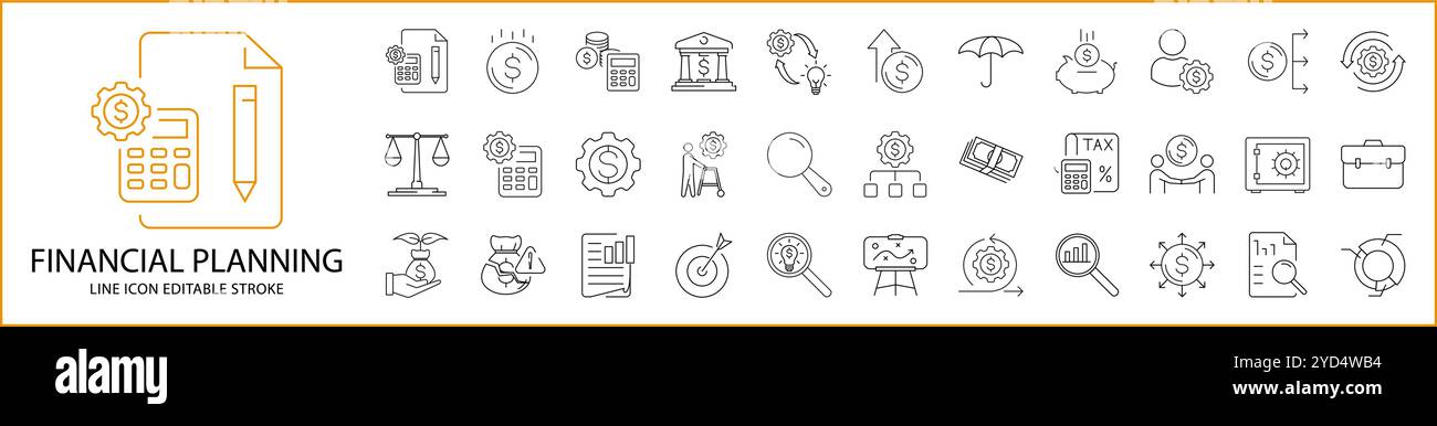 Financial Plan icon Set in Line Style. Financial Plan icons. Vector ...