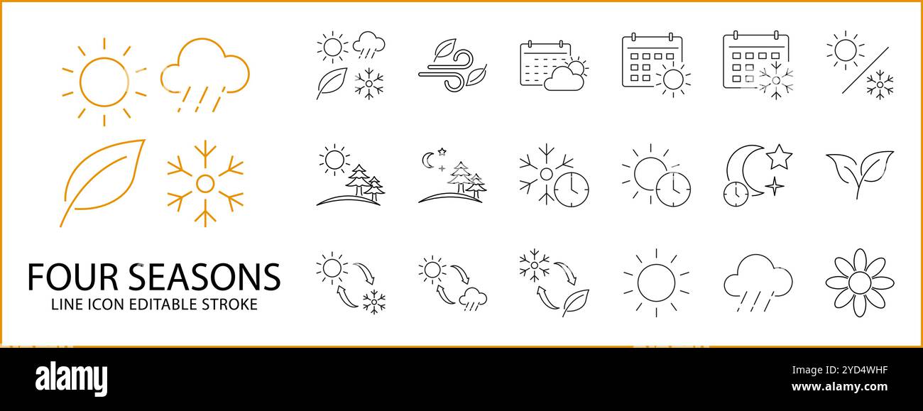 Four Seasons Icon set In line Style. Wather Icons. Vector Illustration ...