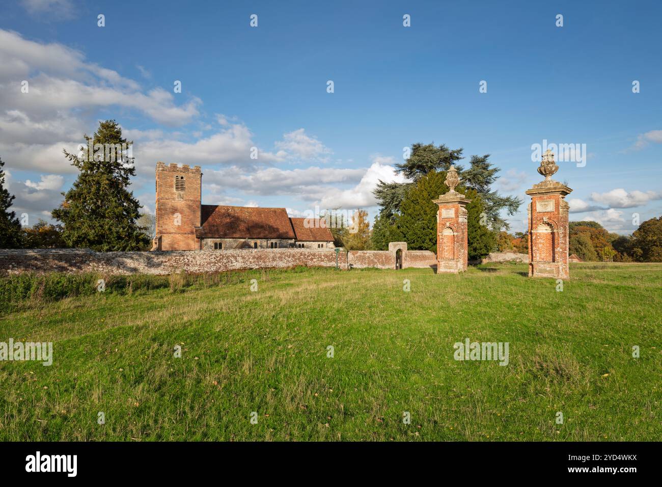St Mary's Church and pillars in Hamstead Park, Hamstead Marshall, near ...