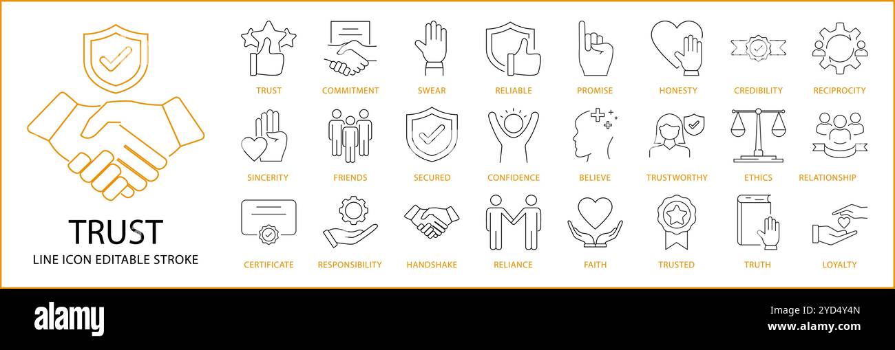 Trust Icon Set in Line Style. Containing handshake, support, social ...