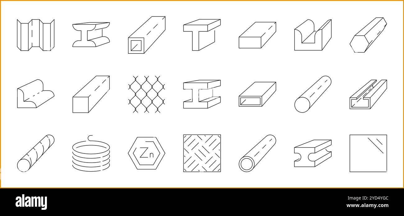 Steel Products ICon Set In Line Style. Containing iron, metal, steel ...