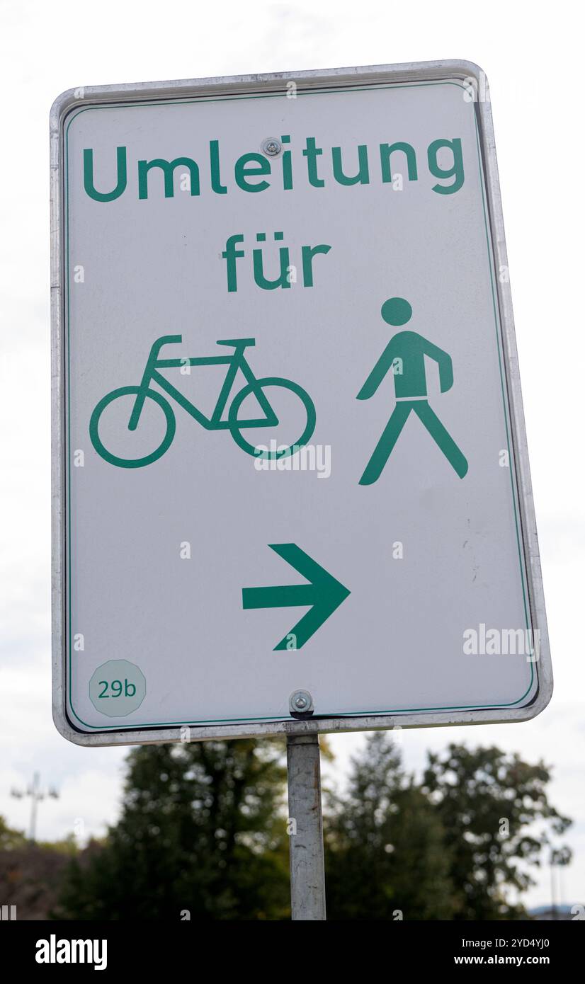 Koblenz Germany 6th October 2024. Roadsign diversion Umleitung for ...