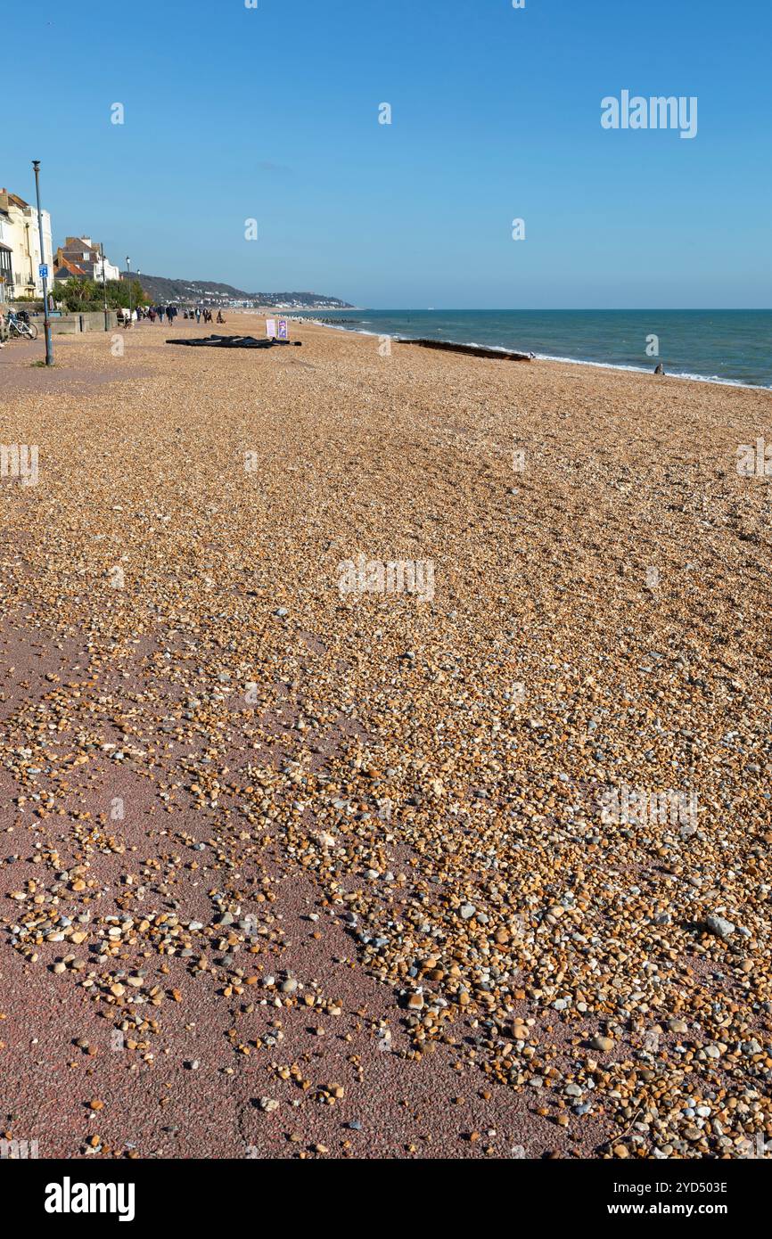 Beach shingle washed up by stormy seas on to Marine Parade, Hythe Stock ...