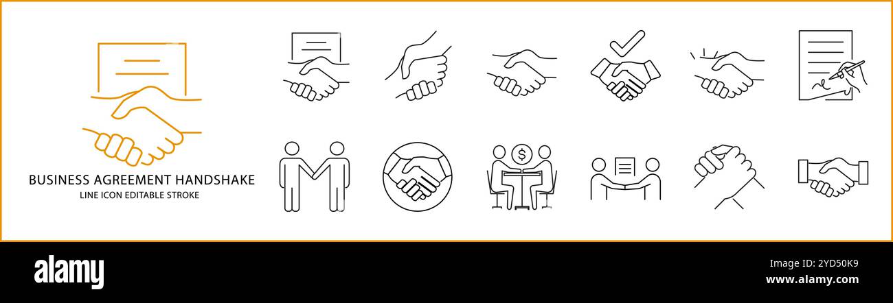 Business Agreement And Handshake Icon Set in Line Style. Business ...
