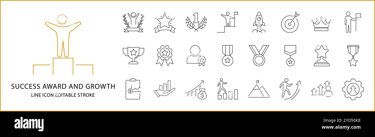 Success, Award, Growth Icon Set In Line Style. Containing award ...