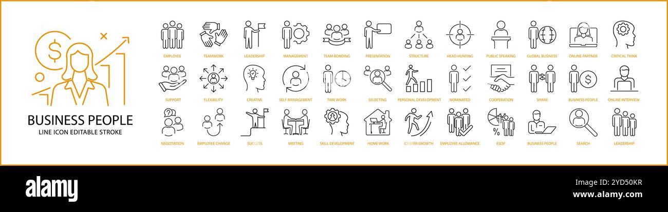 Business people Icon Set In line Style. Business People Icons. Vector ...