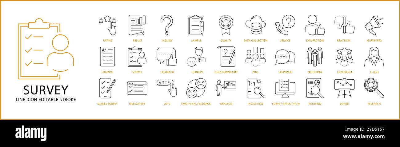 Survey Icon Set In Line Style. Containing feedback, satisfaction ...