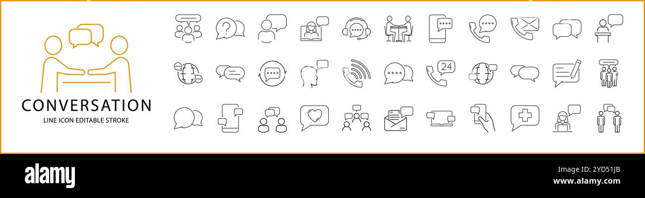 Conversation icon Set In Line Style. Conversation icons. Vector ...