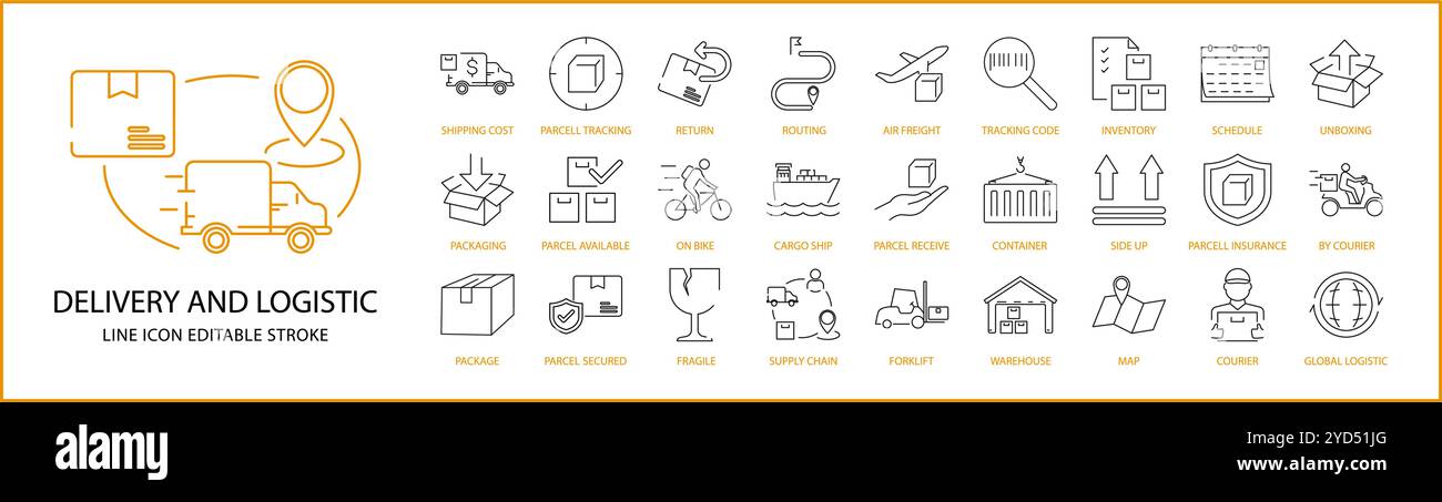Delivery And Logistic Icon Set In line Style. Delivery And Logistic ...