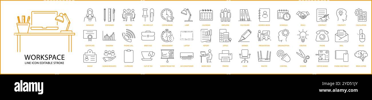 Workplace laptop in office Stock Vector Images - Alamy