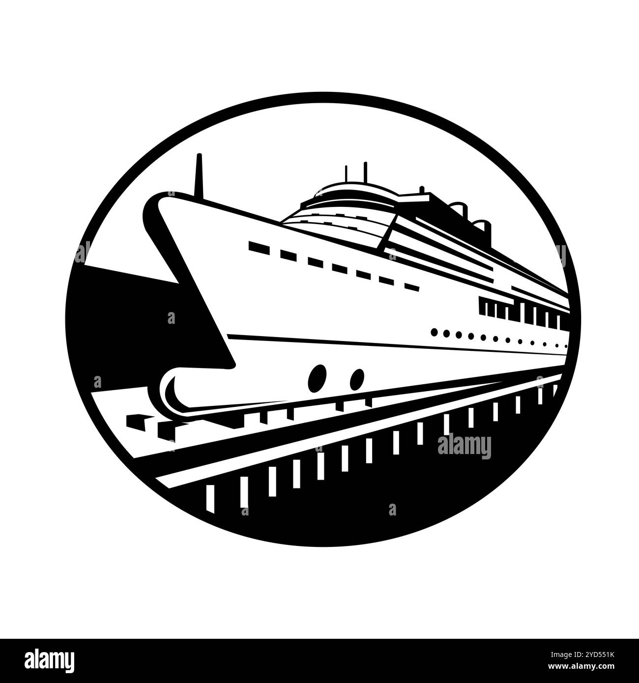 Retro style illustration of a passenger cruise ship merchant vessel on ...