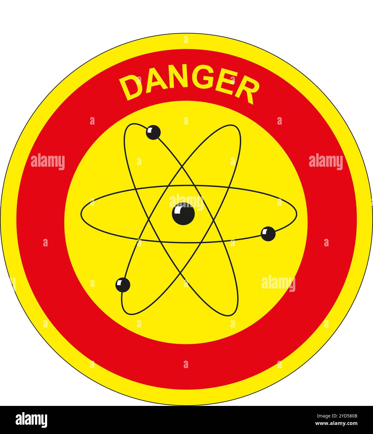 Round sign with yellow background and red border: danger atom Stock ...
