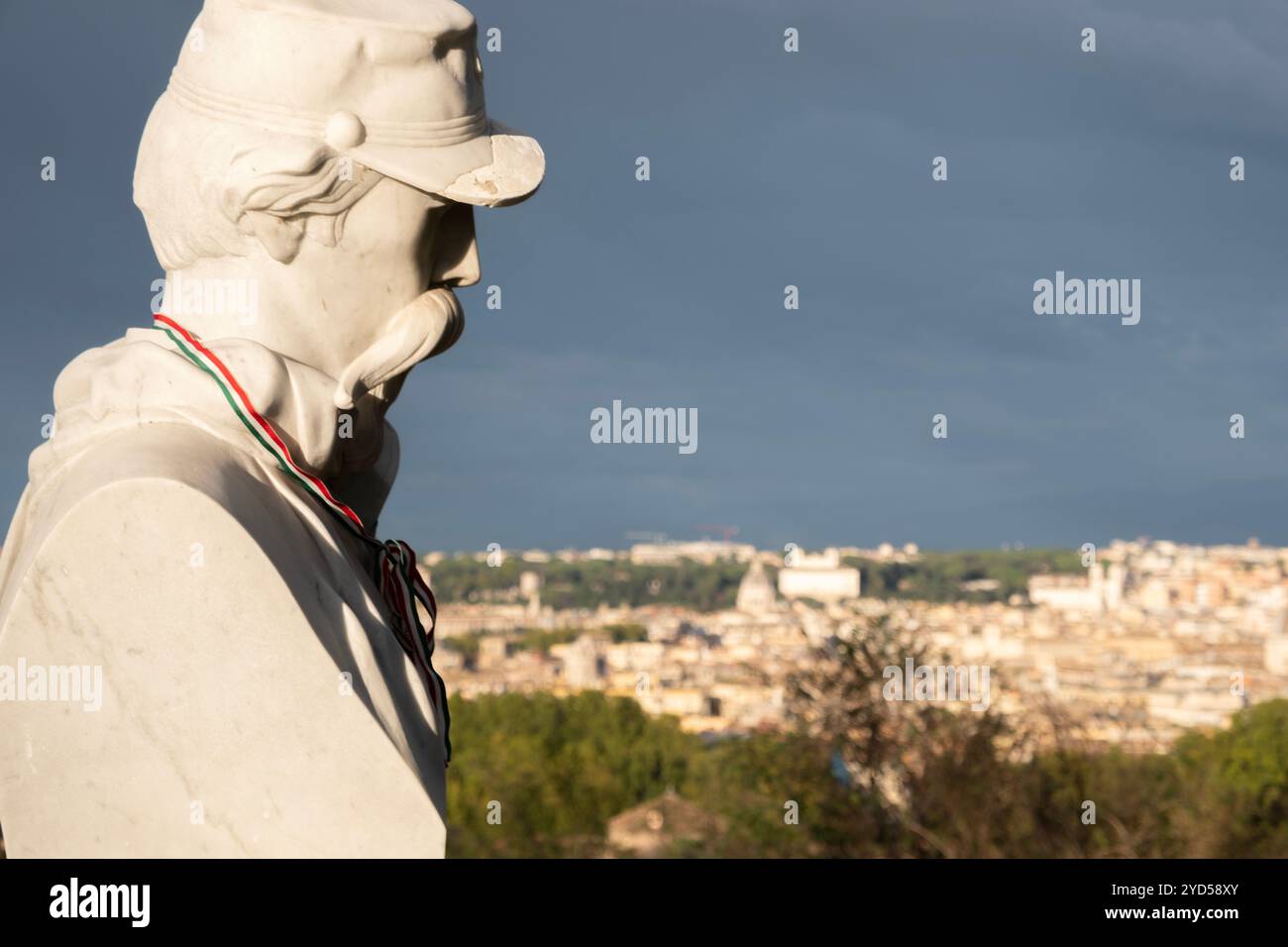 Statue of a Garibaldi soldier in the garden of the Gianicolo hill ...