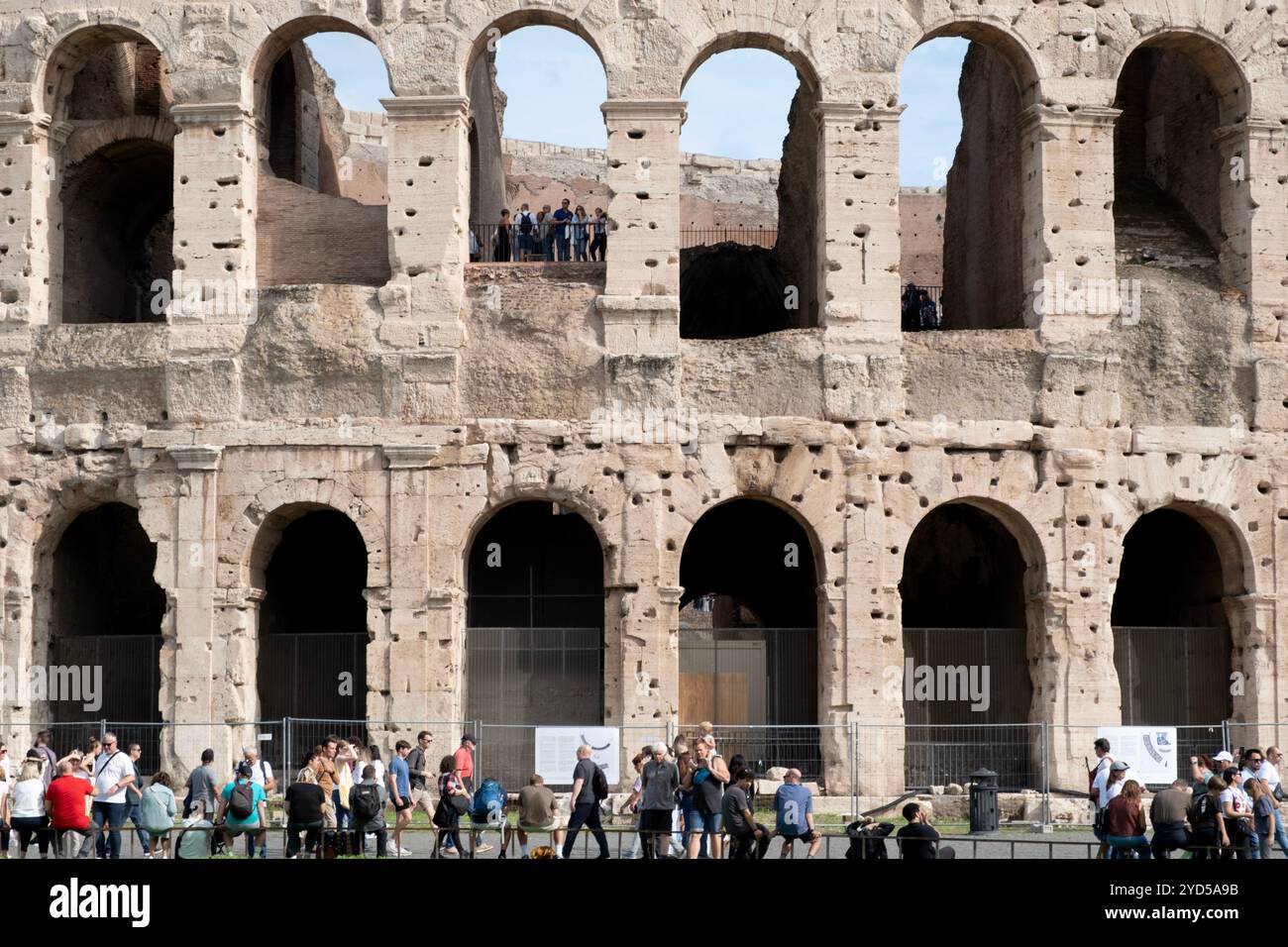 Crowds of tourists at the Flavian Amphitheatre - the Colosseum - in the ...
