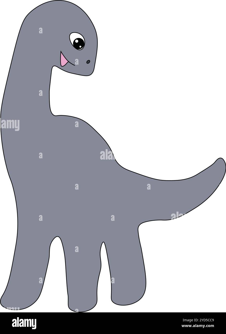happy gray brontosaurus standing and looking down, long neck, cartoon, easy to edit, stock ...