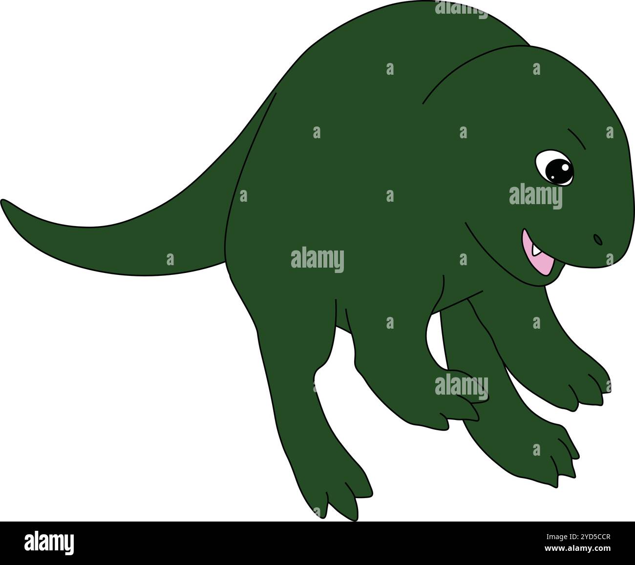 big cute green dinosaur tyrannosaurus bent over and standing on his ...