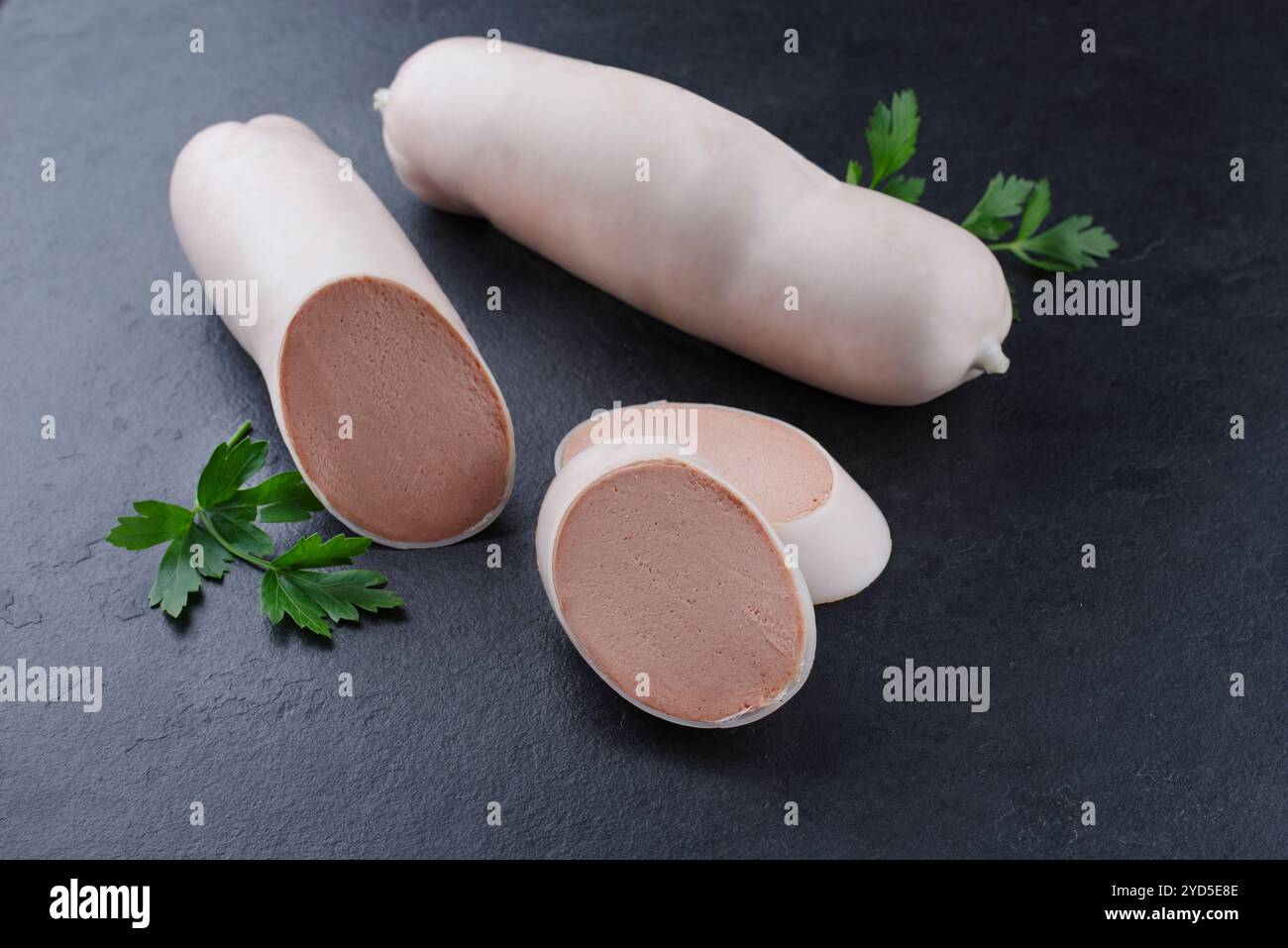 Traditional German veal liver sausage with farmers bread offered as a ...