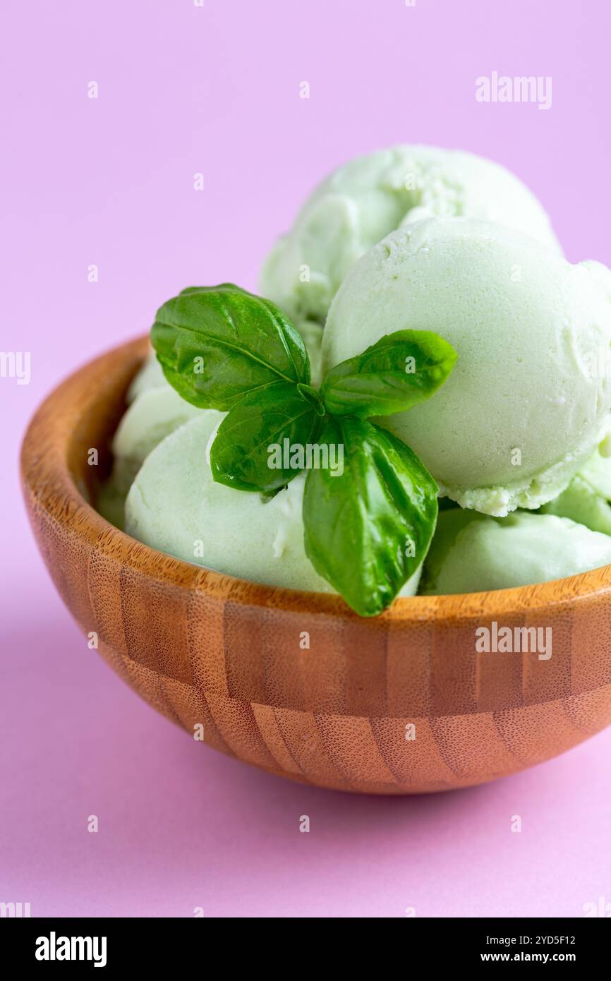Homemade ice cream with basil Stock Photo - Alamy