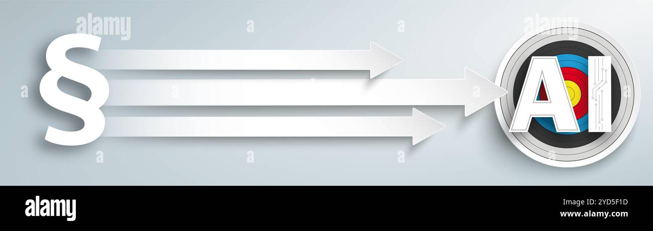 White arrows with paragraph, AI and classic target on the gray ...