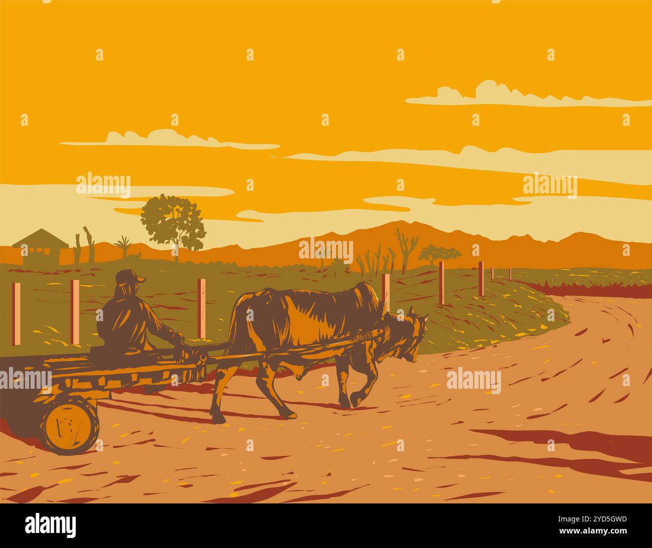 Brahman Bull Pulling Cart in Malaybalay Philippines Art Deco WPA Poster ...