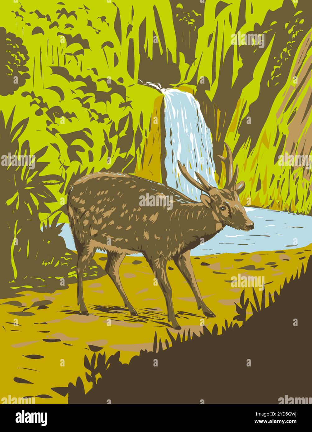 Visayan Spotted Deer in the Rainforests of the Philippines Art Deco WPA ...