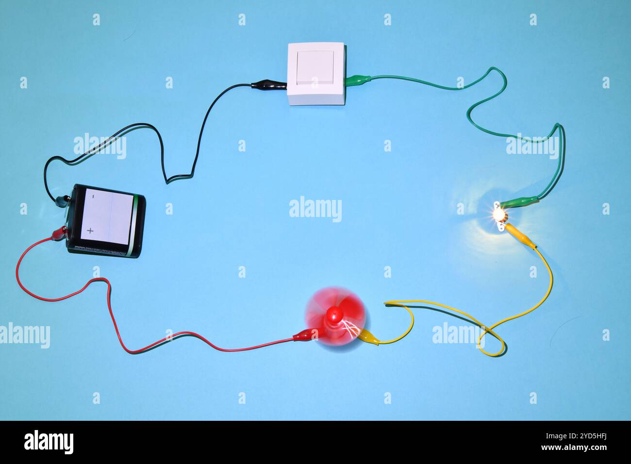 Educational low-voltage electrical circuit consisting of a battery, a ...