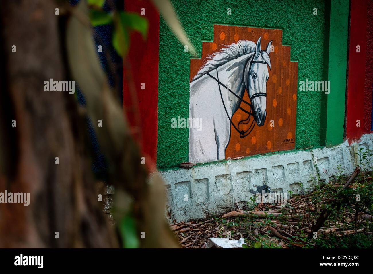 Oct25th2024 Dehradun City India. A vibrant graffiti artwork of a white ...