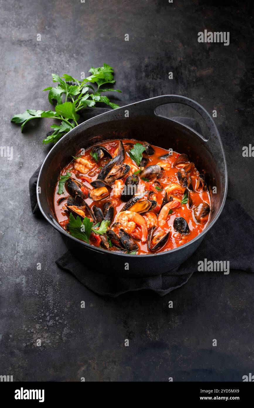 Traditional Creole cajun court bouillon with mussels and prawn gumbo ...