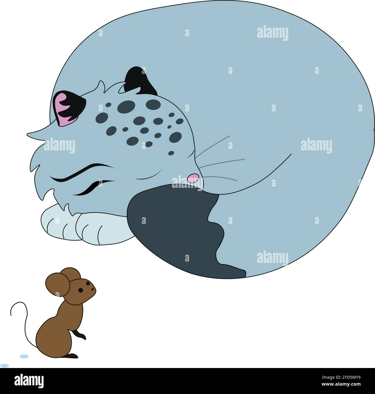 A cute wild cat, Pallas's cat, is fast asleep, curled up in a ball, and ...