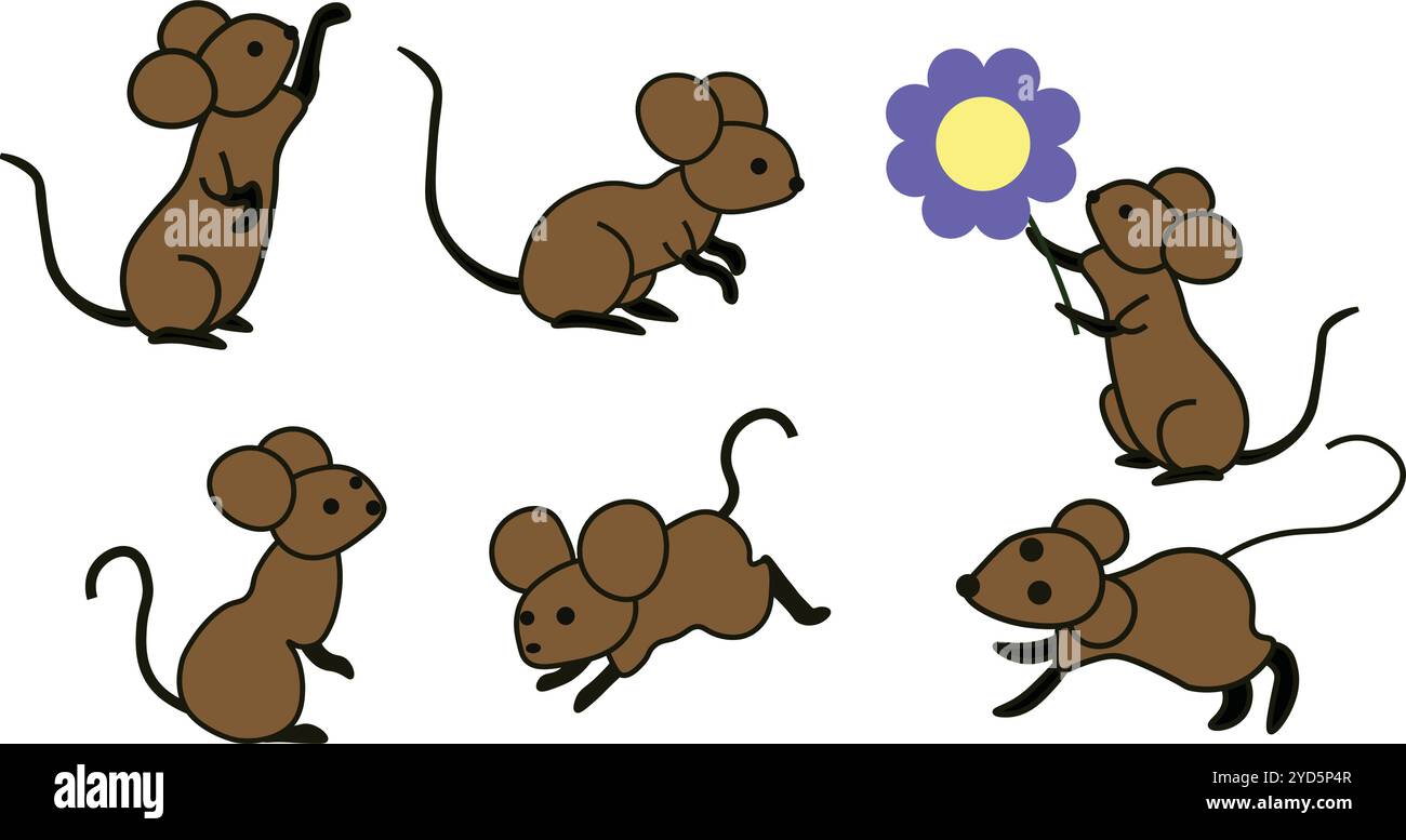 brown cute cartoon mice. Set of vector illustrations in cartoon style ...