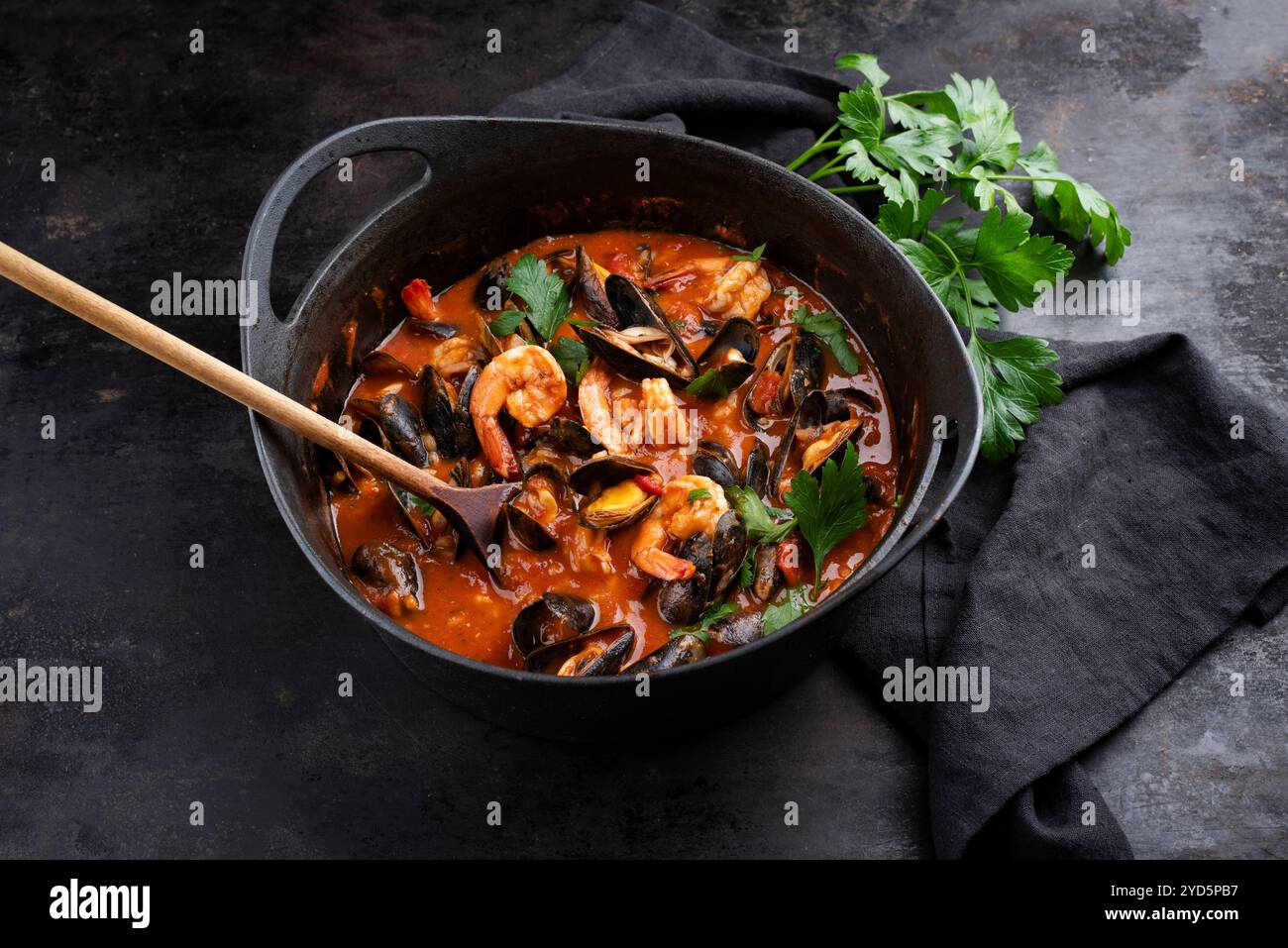 Traditional Creole cajun court bouillon with mussels and prawn gumbo ...